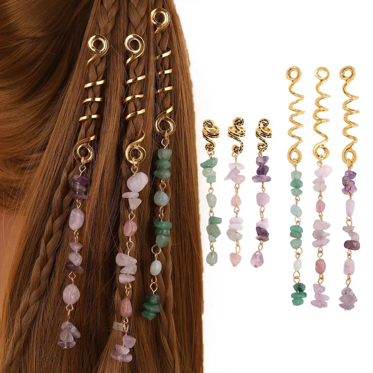 Colored-Natural-Stone-Pendant-Hair-Jewelry-For-Braids-Crystal ...