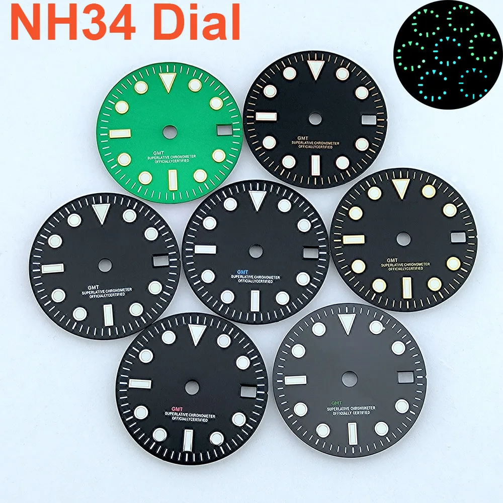 28-5mm-NH34-Dial-GMT-dial-S-logo-dial-Custom-logo-Blue-Green-Luminous ...