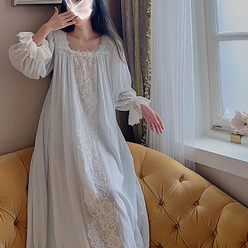 Princess-Vintage-Long-Loose-Cotton-Nightgowns-French-Sexy-Square-Collar ...