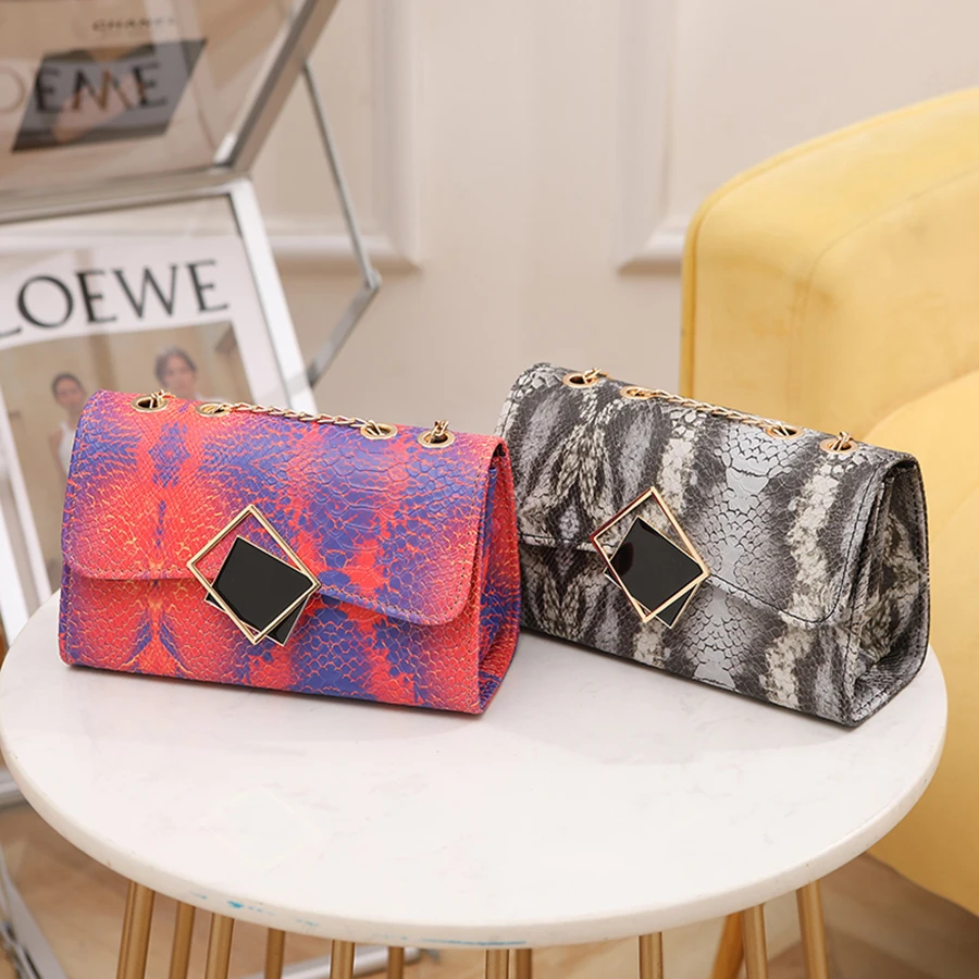 Mini-Shoulder-Bag-with-Colorful-Snakeskin-Pattern-Metal-Chain-Bag-Women ...