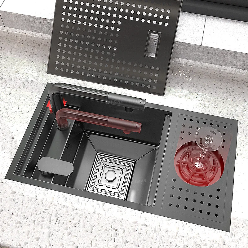 Hidden-Cup-Washer-Stainless-Steel-kitchen-Sink-Multifunction-Wash-Basin ...