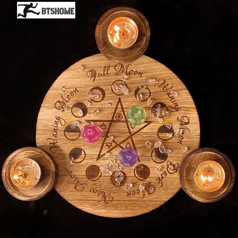 Astrology Pentagram Wood Candlestick Table Pentacle Altar Plate ...