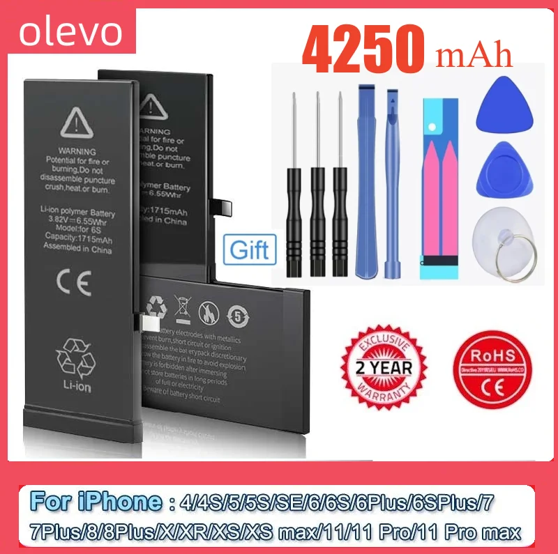 Olevo Zero-cycle High-quality Battery For iPhone 6 6S 5S SE 7 8 Plus X ...
