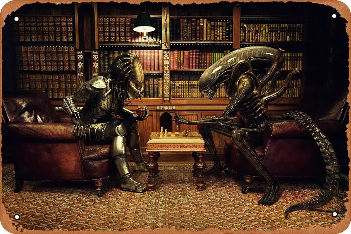 ALIEN vs. PREDATOR PLAY CHESS Fun Poster Retro Tin logo Retro Metal ...