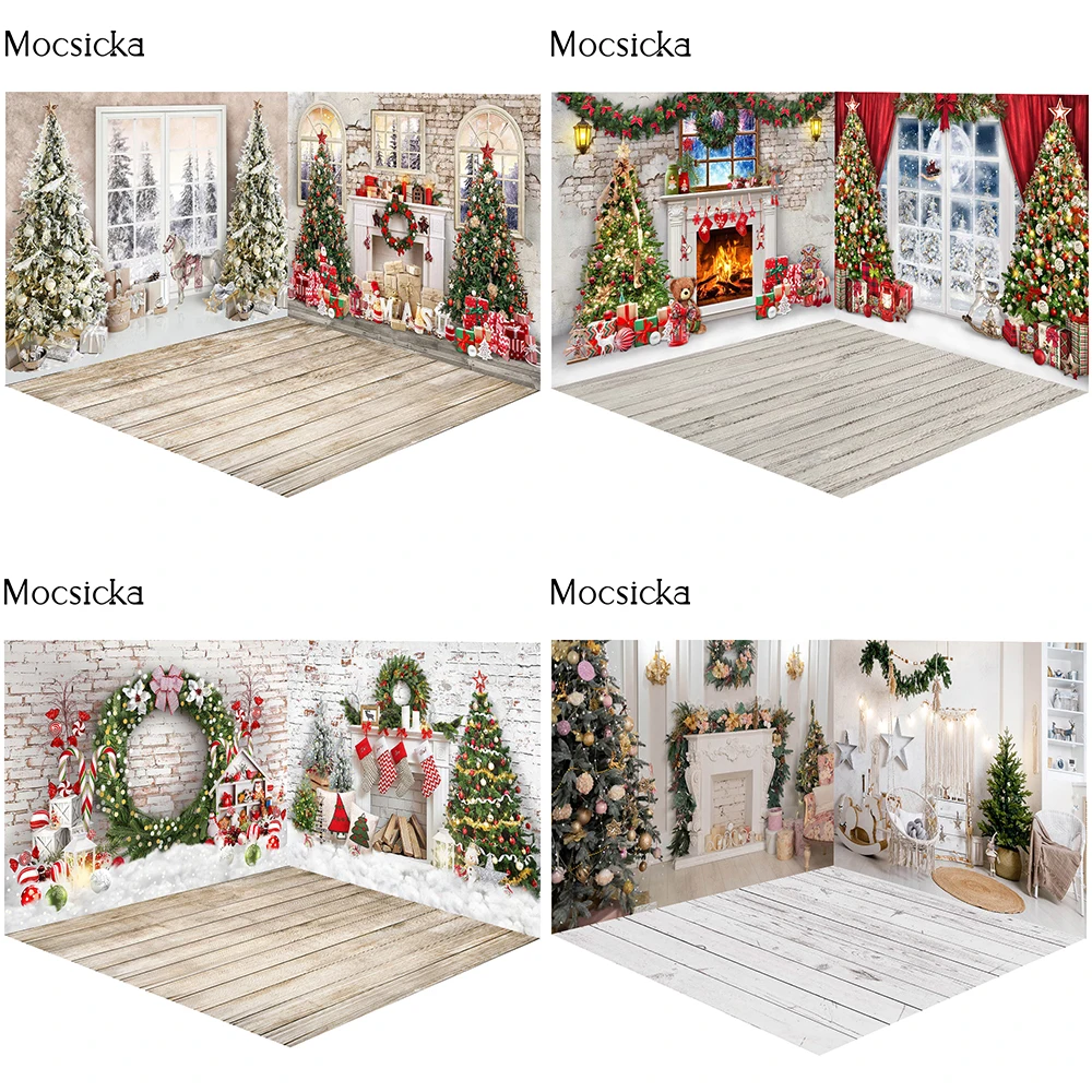 Mocsicka Christmas Room Set Photography Backdrop Interior White Fireplace Decorations Background ...