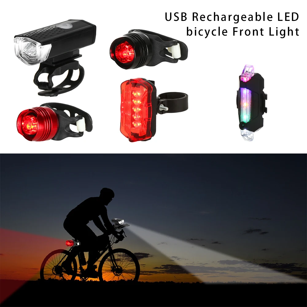 Bike Light Front Rear Tail Light 300 Lumens Safety Warning Light ...