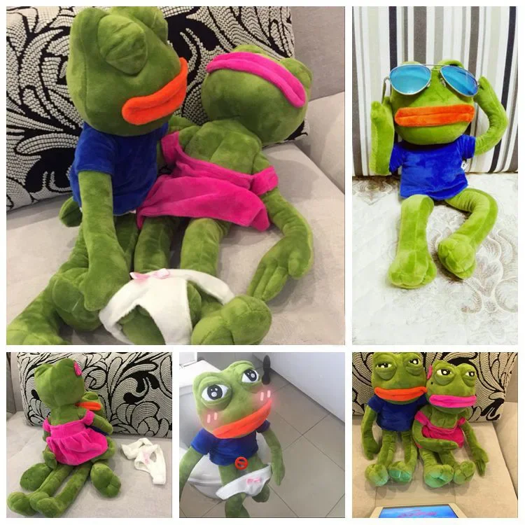 45cm Sad Frog Plush Toy Soft Stuffed Pillow Magic Expression Pepe The ...