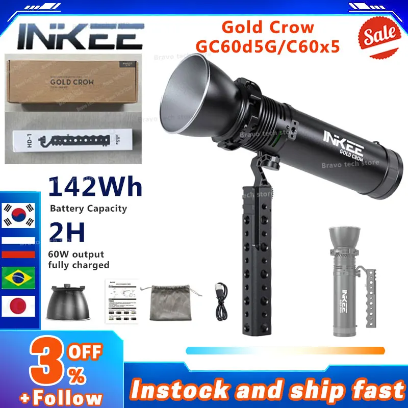 INKEE-Gold-Crow-GC60d5-GC60x5-Bi-color-Video-Light-and-accessories-60W-Power-Integrated-LEDFill ...