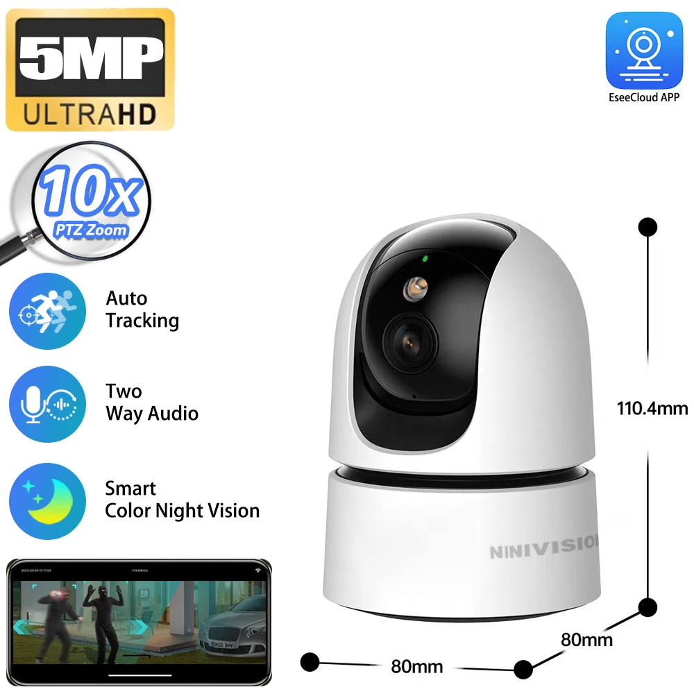 NINIVISION WIFI IP 5MP Camera 10X PTZ Zoom Indoor Auto Tracking Pet ...