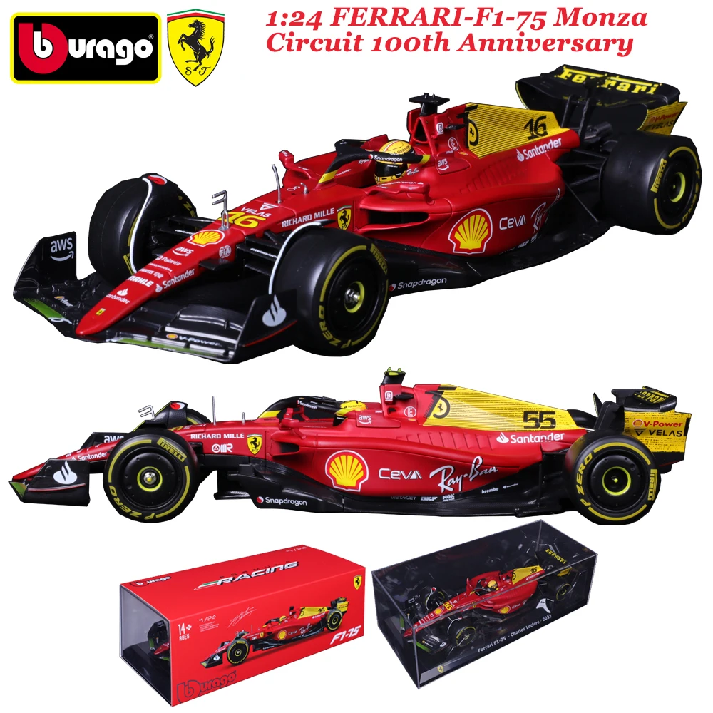Bburago 1:24 2022 FERRARI F1-75 Monza Circuit 100th Anniversary Alloy ...