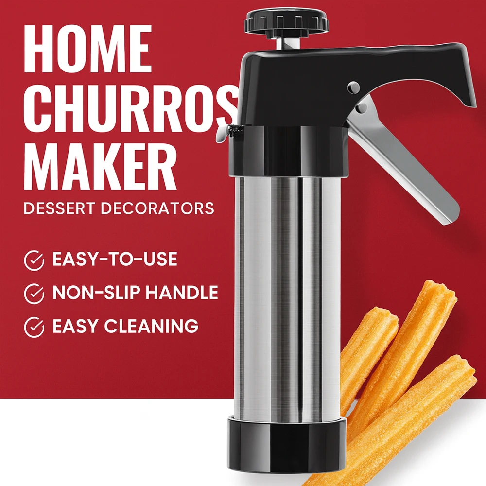 Stainless Steel Churros Maker Gun with 3 Discs-Household DIY Spanish ...