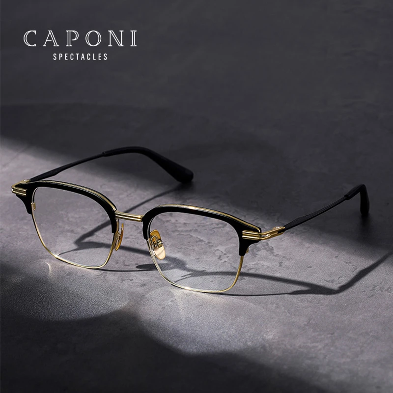 CAPONI Pure Titanium Glasses Frame For Men Vintage Blue Light Blocking ...