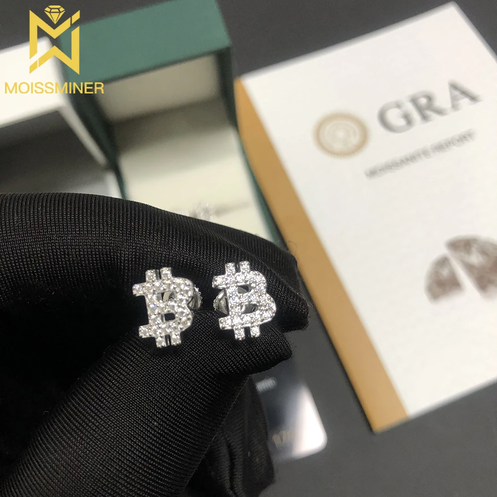 New-Bitcoin-Moissanite-Earrings-S925-Silver-Real-Diamond-Ear-Studs-For ...