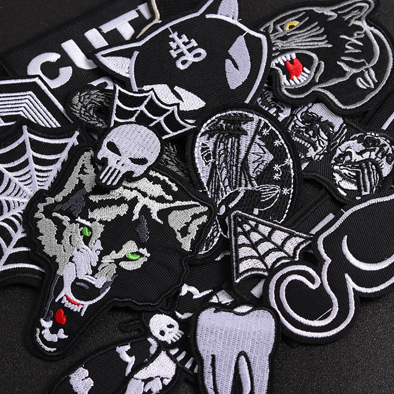 Punk-Wolf-Leopard-Spider-Web-Patches-Black-Animal-Pokers-Rose-Wolf-Cat ...