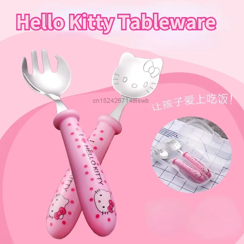 Hello-Kitty-Spoon-Fork-Tableware-Set-With-Storage-Case-Cute-Cartoon-KT ...