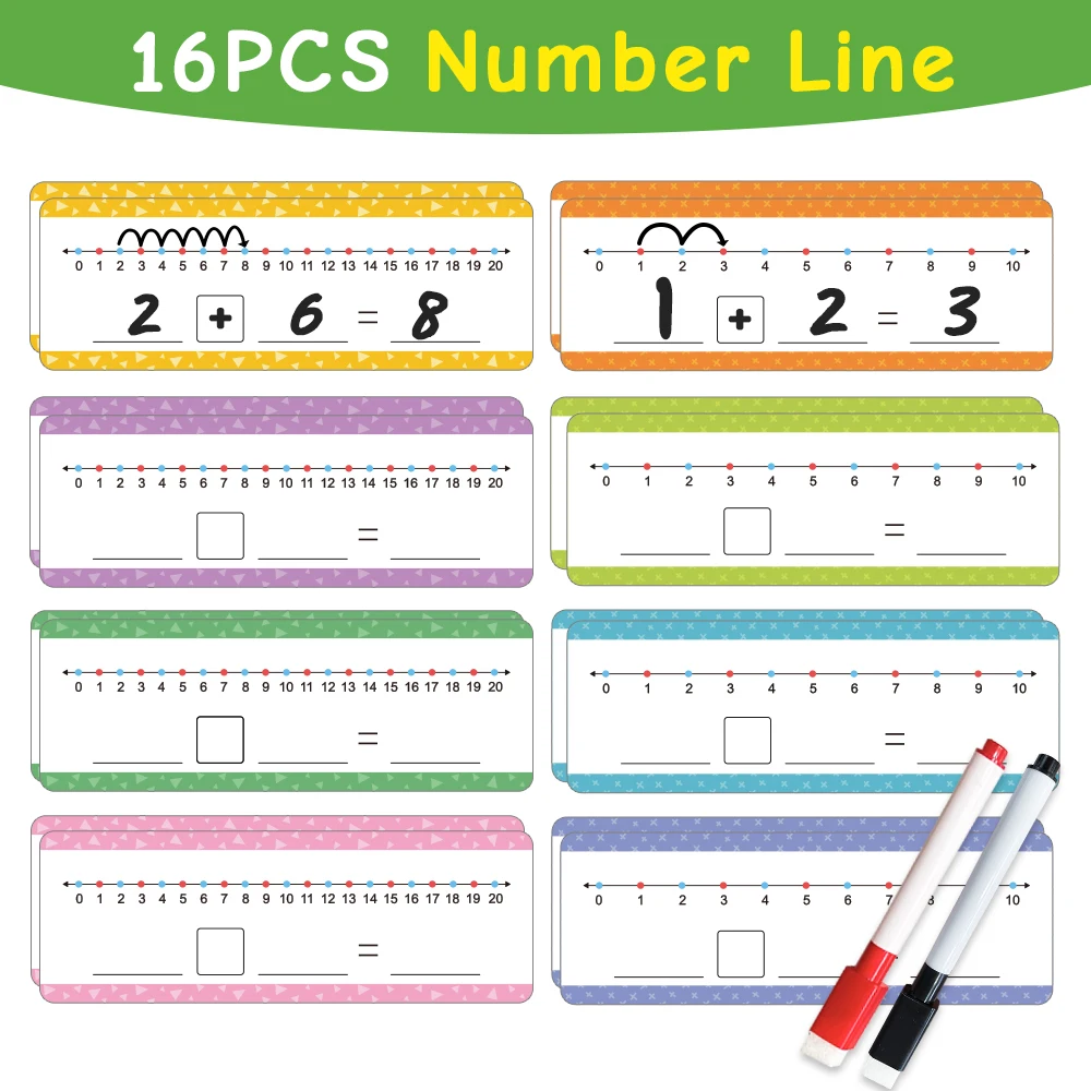 16Pcs-Educational-Dry-Erase-Number-Line-Cards-for-Kids-Addition ...