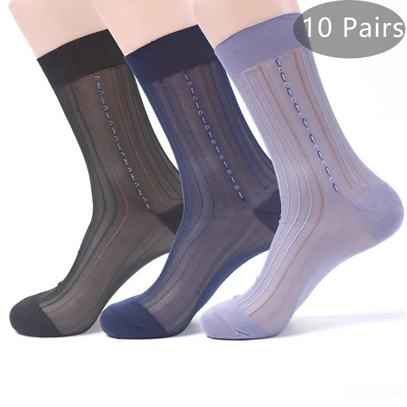 10-Pairs-Man-Short-Silk-Socks-Nylon-Business-Vintage-Casual-Striped ...