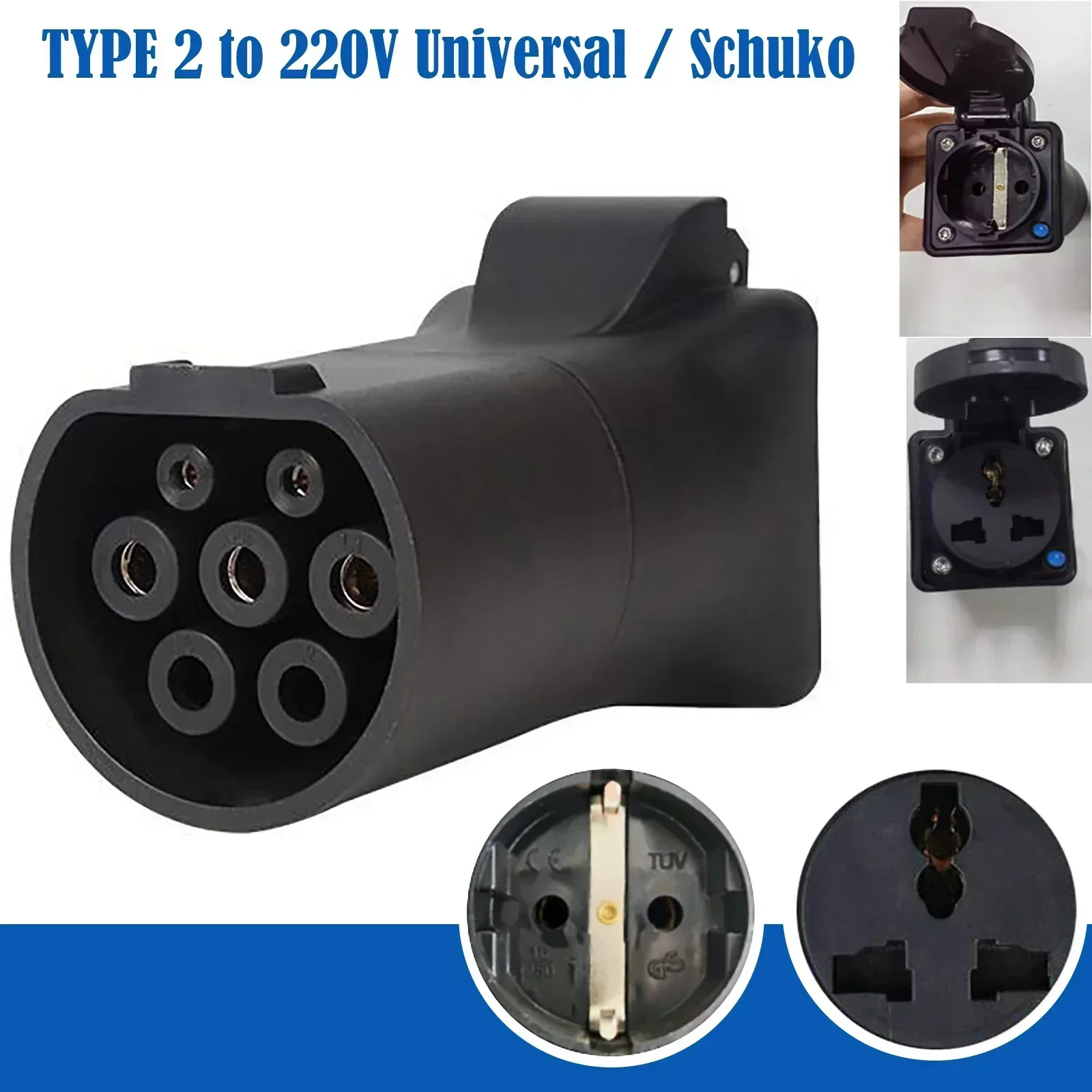 10A 2.7kohm Type2 EV Charger Adapter to 220V Universal Socket EU Schuko ...