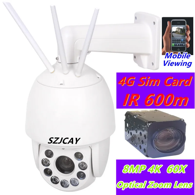SZJCAY-IR-600m-Wireless-WiFi-8MP-4K-60X-Optical-Zoom-PTZ-IP-Camera-4G ...