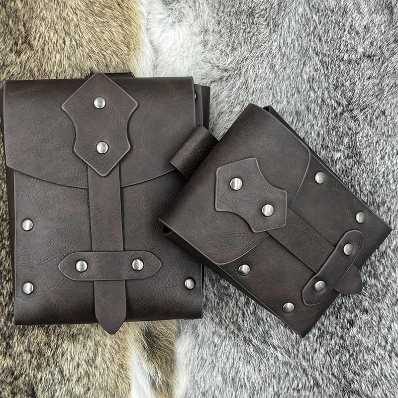 2Pcs Retro Punk Leather Waist Bag Medieval Rivet Square Bag Nordic ...