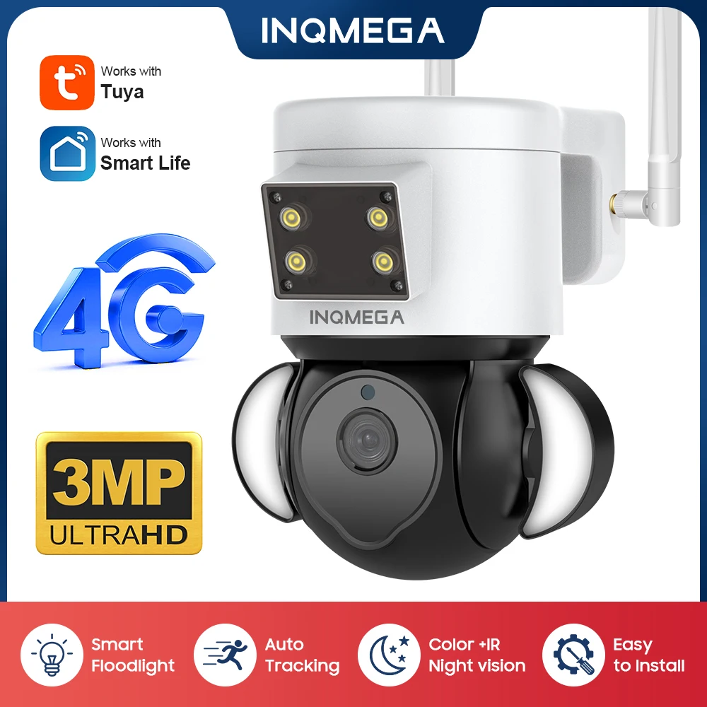 INQMEGA 4G Wireless WIFI Security IP Camera 3MP HD PTZ CCTV Camera ...