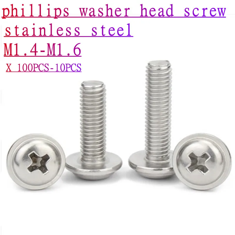 50pcs M2 M2.5 M3 M4 304 Stainless Steel Round Pan Phillips Cross Head Screws Bolt With Washer ...
