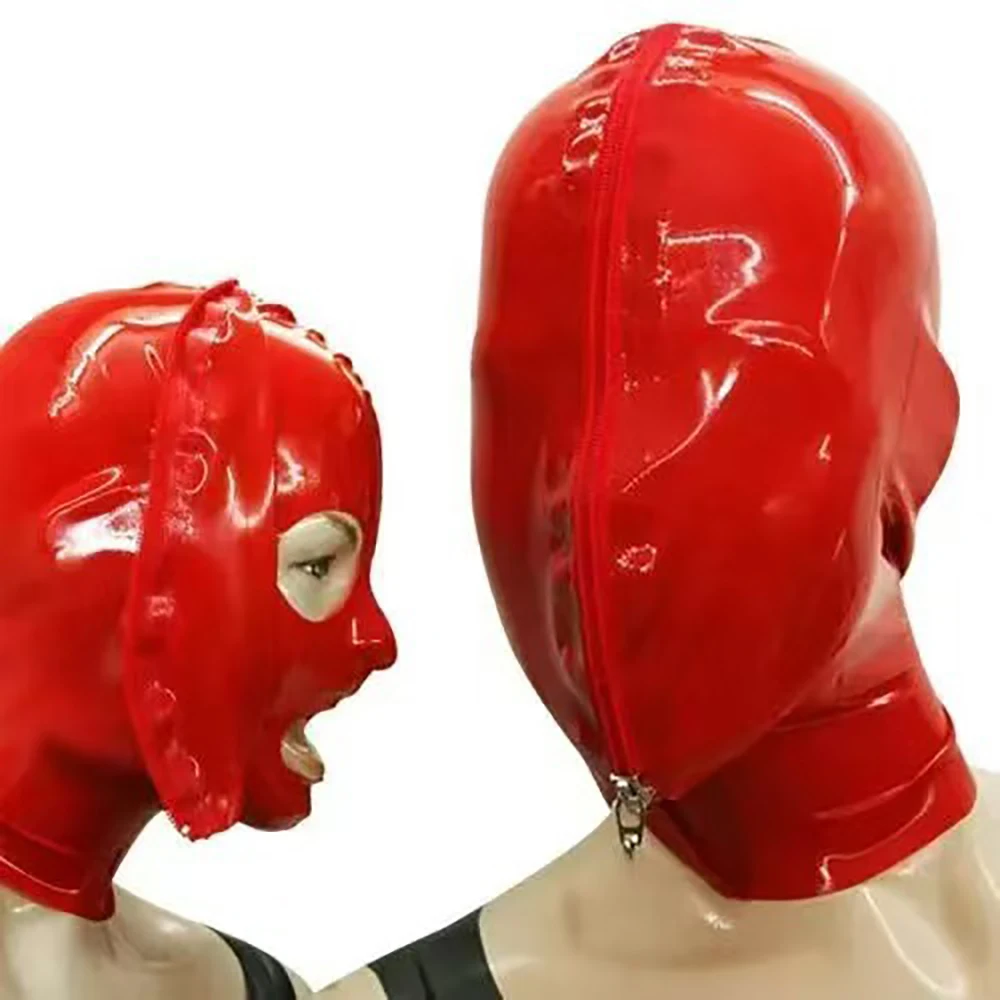 Red Adult Sexy Rubber Hood Role Play Latex Mask for Halloween Party ...