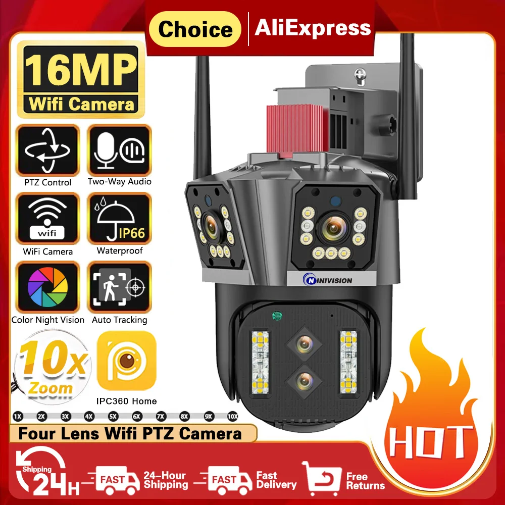 8K-16MP-IP-Camera-Wifi-PTZ-Four-Lens-With-Three-Screens-10x-Zoom ...