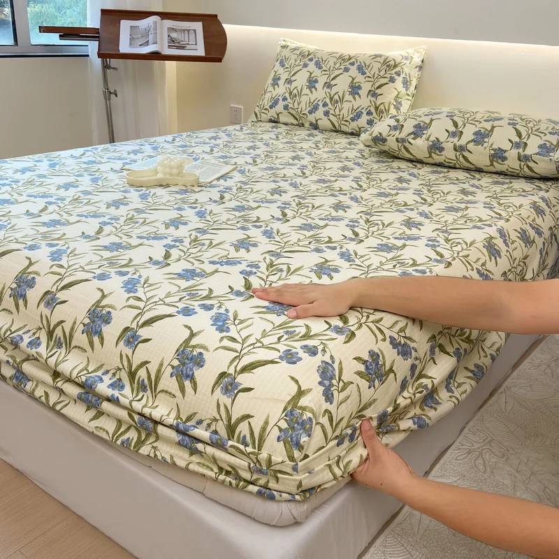 1PC-Flower-Printing-Bed-Sheet-For-Double-Bed-Adjustable-Elastic-Band ...