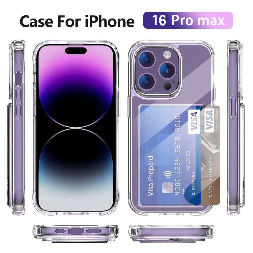 Transparent Wallet Card Holder Phone Cases For iPhone 16 Pro Max 17 14 ...
