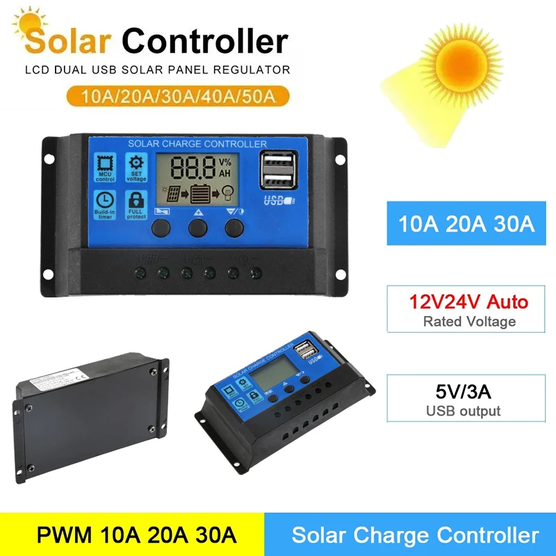 Solar-Charge-Controller-12V-24V-PWM-10A-20A-30A-40A-60A-with-Adjustable ...