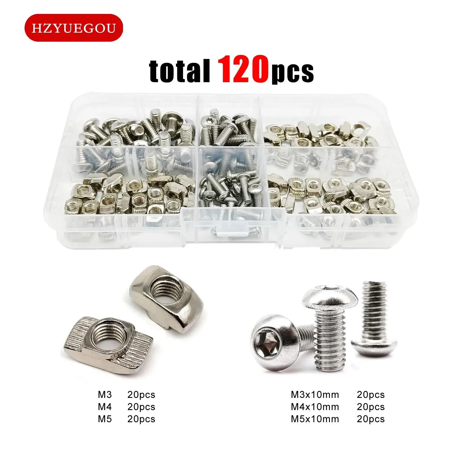 120 stks/doos T Vorm Hamer Blok Glijdende Moer Schroef M3 M4 M5 Kit Set ...