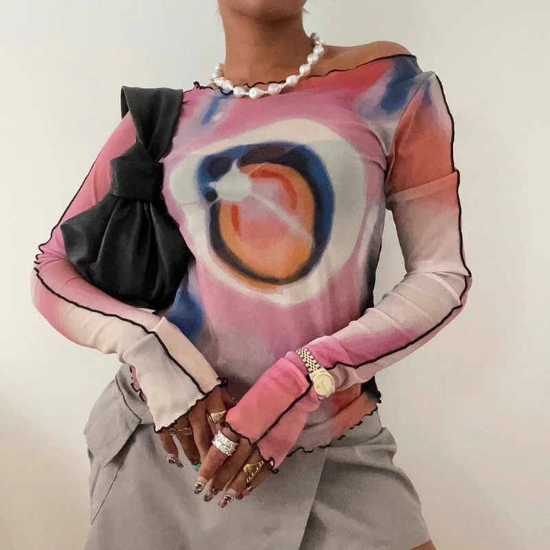 Xingqing-Top-corto-de-manga-larga-y2k-para-mujer-camisetas-de-manga ...