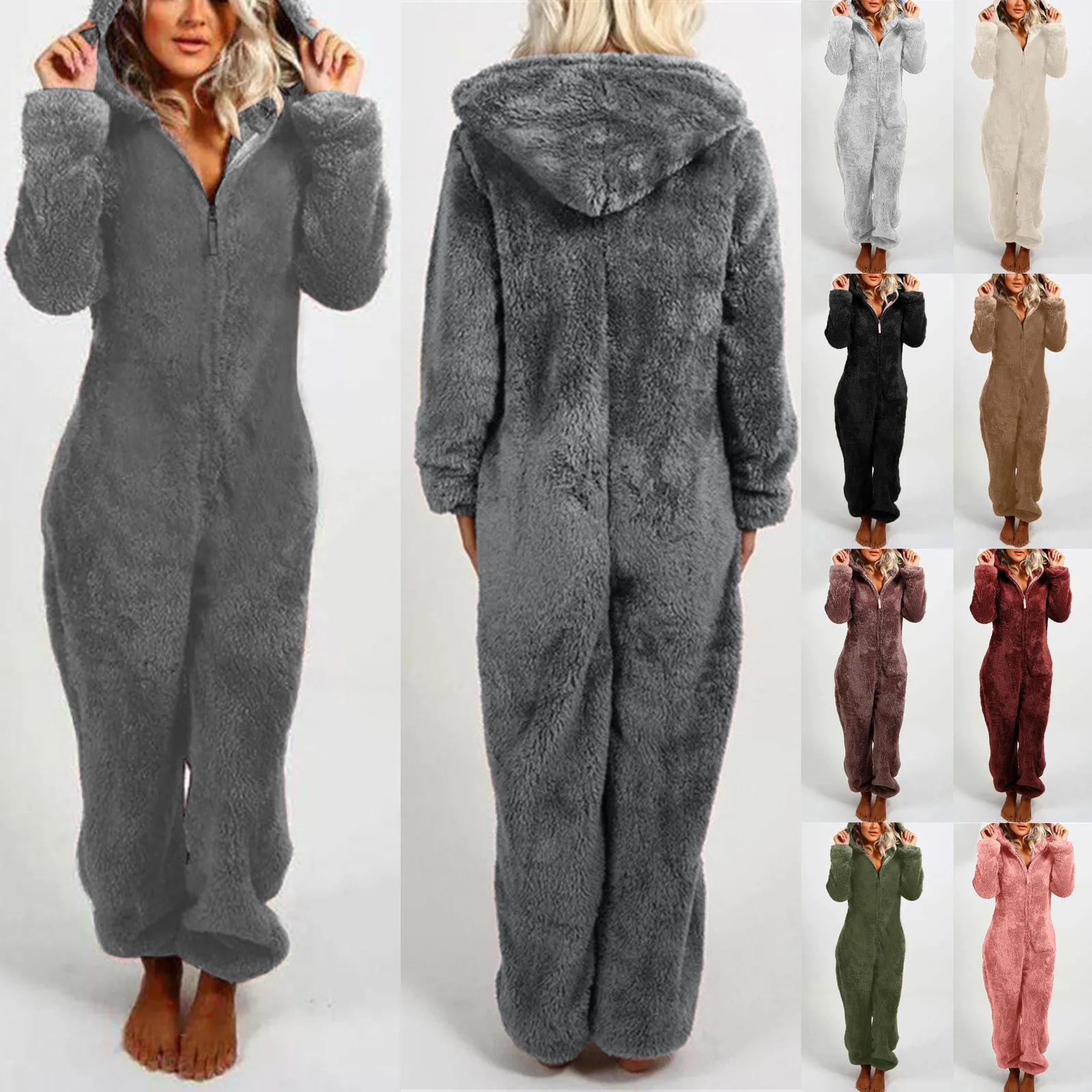 Women-Onesies-Fluffy-Fleece-Jumpsuits-Sleepwear-Overall-Pajamas-Onesie ...