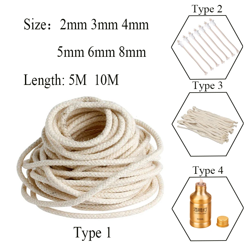 5/10M Long Round Cotton Wicks Burner Alcohol Wick Rope Cotton Wick ...