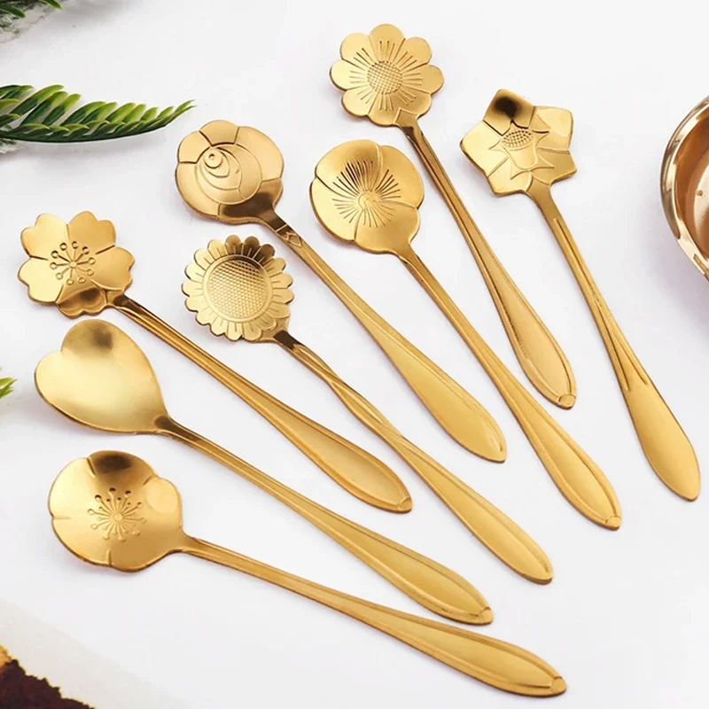 8PCS-Flower-Spoons-Set-Small-Teaspoons-Stainless-Steel-Coffee-Spoons ...