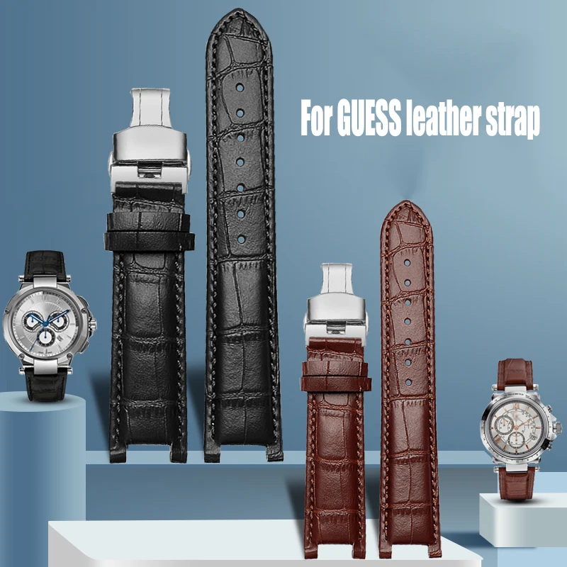 Notched-Watchband-Crocodile-Grain-Cowhide-Watch-Strap-For-GC-Guess ...