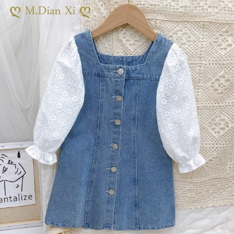 Spring-Autumn-Girls-Denim-Lace-Stitching-Dress-2022-New-Year-s-New ...