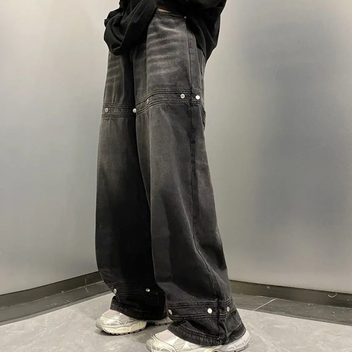 High-Street-American-retro-hip-hop-rivet-design-straight-leg-jeans-for ...