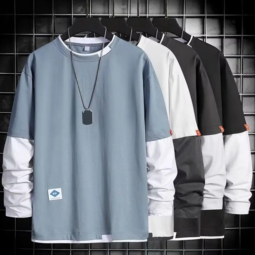 Men-T-shirt-Chic-Color-Matching-Fall-Spring-Top-Streetwear-Men-Spring-T ...