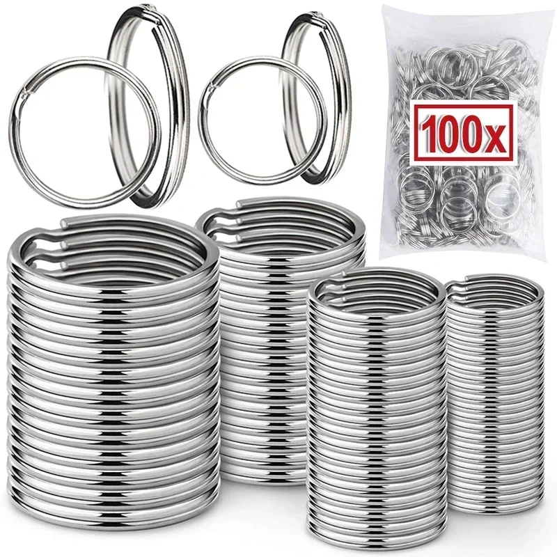 20-100Pcs-DIY-Polished-Silver-Keyring-Stainless-Steel-Hole-Flat-Key ...