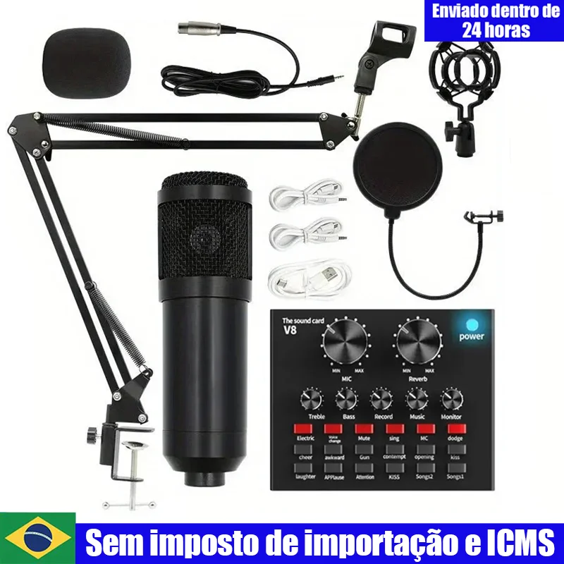 Conjunto de placa de som bm800 v8, microfone condensador de áudio ...