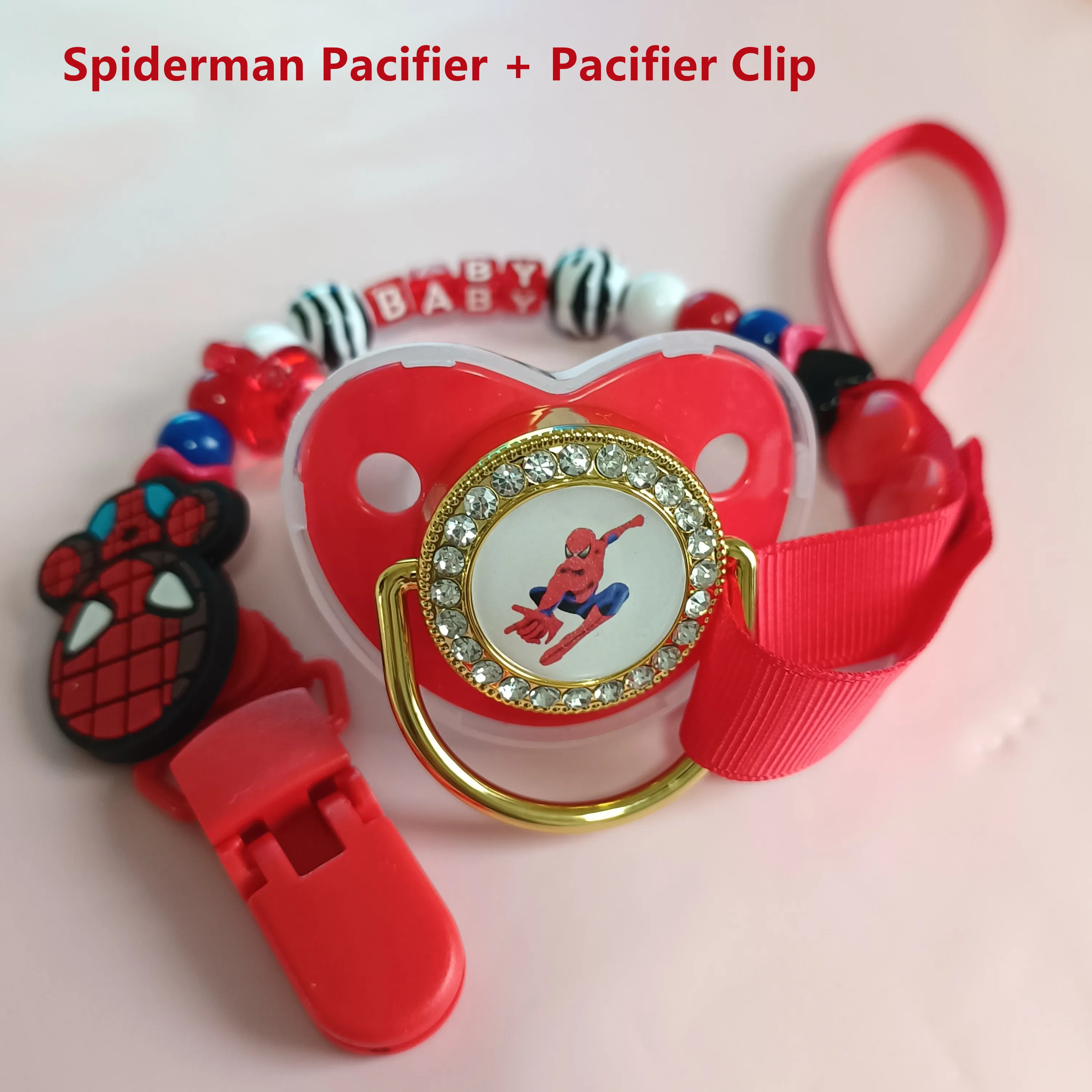 1-Set-Spiderman-Pacifier-Clip-Pacifier-Bling-Pacifier-Holder-Bath-Gift ...