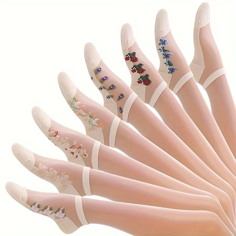 8-pairs-of-printed-socks-crystal-glass-thin-socks-Women-s-socks-Summer ...