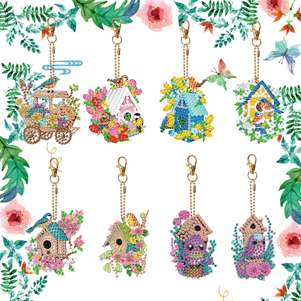 Diamond-Art-Keyring-Birds-Birdhouses-Double-Sided-Diamond-Painting-Art ...