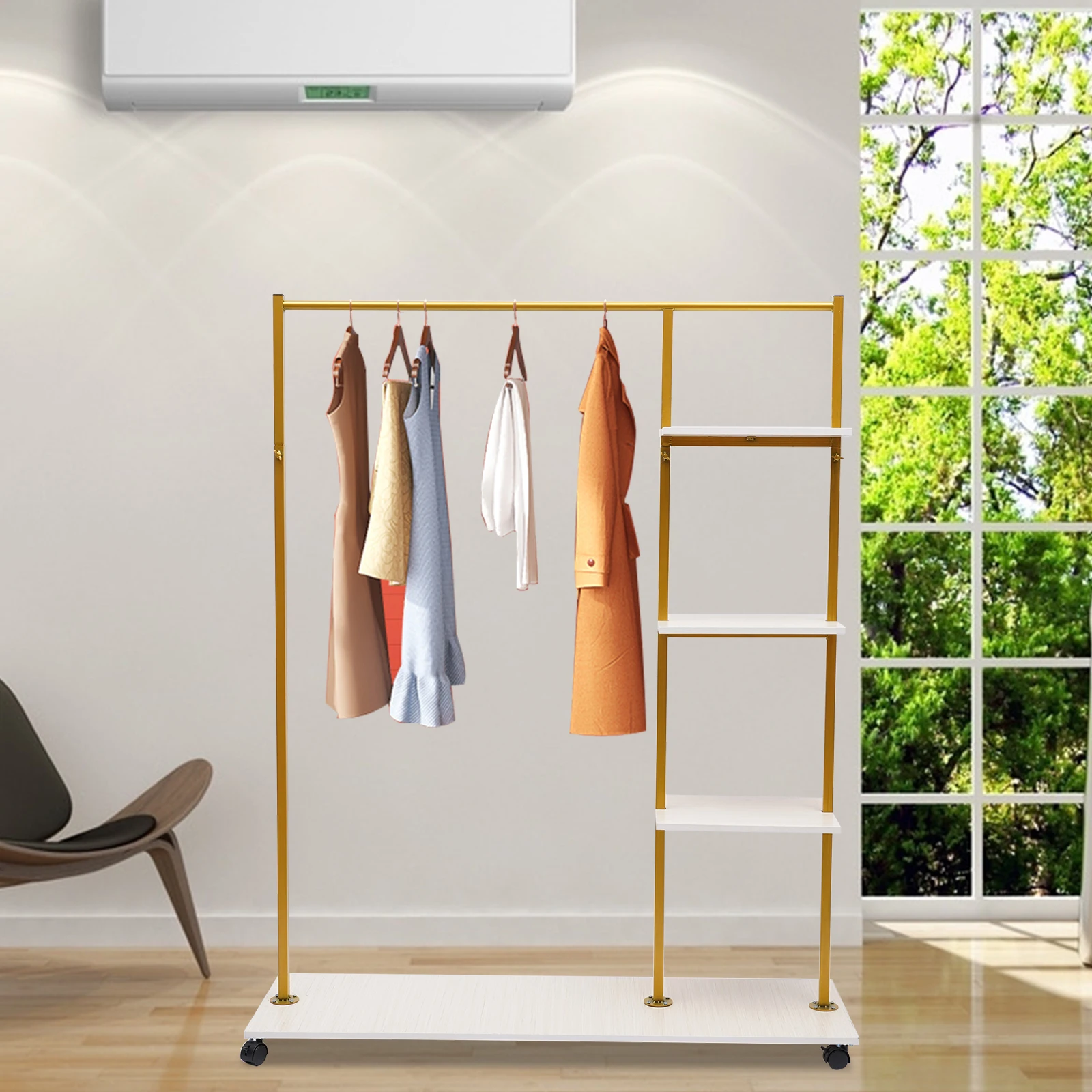 Mobile-Garment-Display-Rack-Gold-Clothes-Rail-w-Bottom-Shoe-Shelf-4 ...