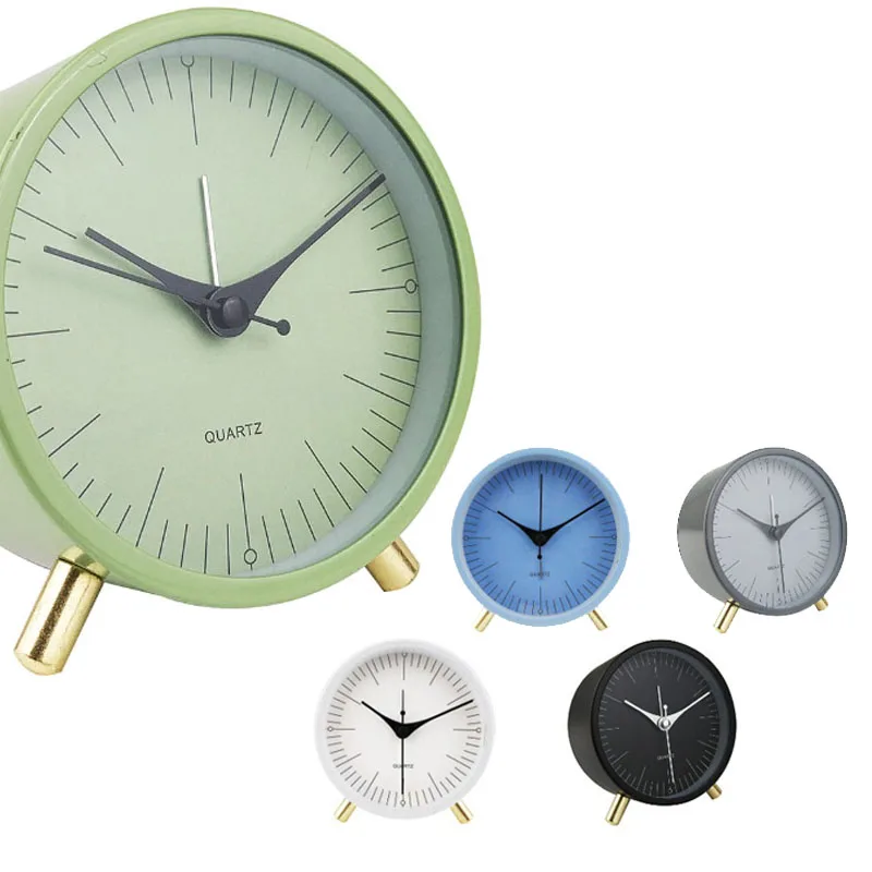 Desk Alarm Clock Bedside Quartz Clock with Legs Round Shape Metal Shell ...