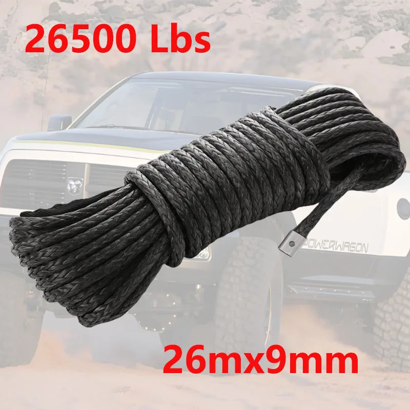 26mx9mm Winch Rope Extension 26500 LBS, Synthetic Winch Cable Line ...