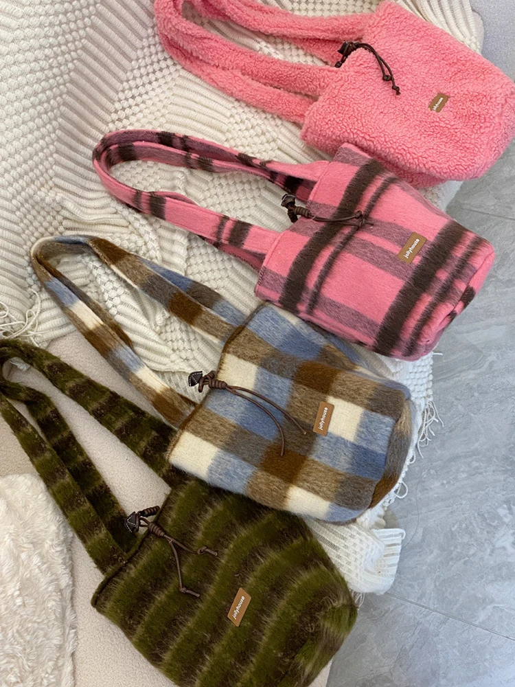 Hylhexyr-Women-s-Woolen-Shoulder-Bag-Bucket-Shaped-Shopping-Handbag ...