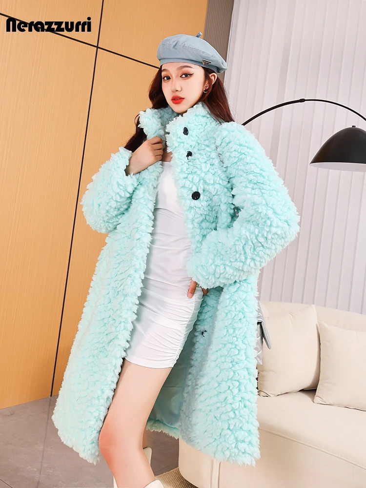 Nerazzurri-Winter-Long-Bright-Blue-Thick-Warm-Soft-Fuzzy-Faux-Fur-Coat ...